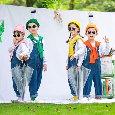 儿童牛仔背带裤秋冬长袖小学生运动会啦啦队班服幼儿园舞蹈服