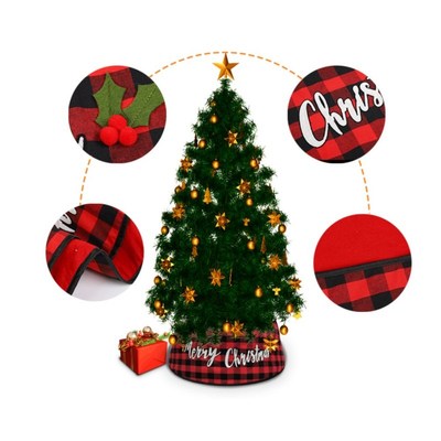 Christmas ree Skirt, Red And Black Grid Pattern And Bottom D