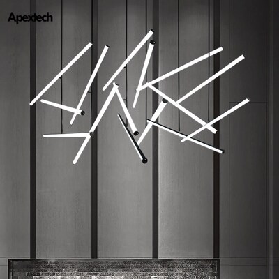 Ceiling Hanging Droplights LED Linear Bar Chandelier Art Stu