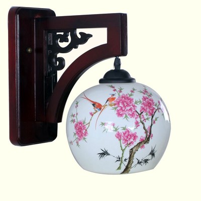 Chinese style wall lamp wood jingdezhen ceramic wall lamp wa