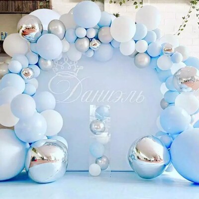 104pcs Bule Silver Macaron Metal Balloon Garland Arch Weddin