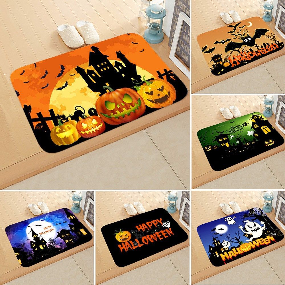 40*60cm Halloween Floor Mat Pumpkin Old Castle Ghost Doormat_虎窝淘