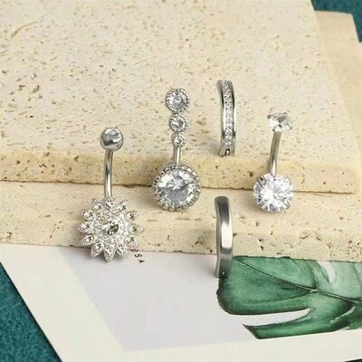 Suns Simple Glossy Zirconium Inlaid Belly Button Ring Set in