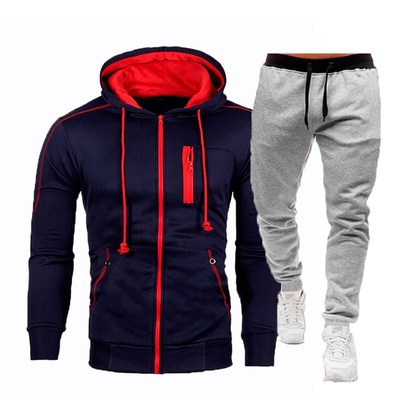 Mens Casual Hooded Open Cardigan Sweater Youth Outerwear Set