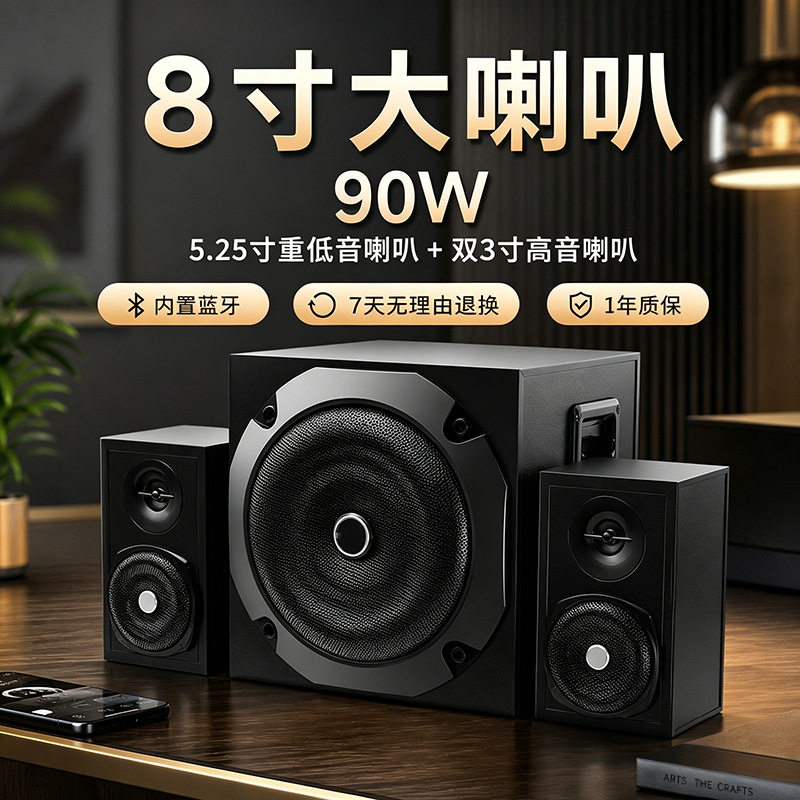 2026新款电脑蓝牙音响超重低音炮家用有线多媒体大音量音箱影院级