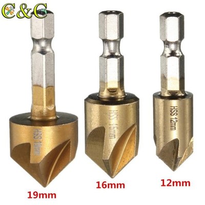 3pcs/Set 5 Flutes 90 Degree Point Angle Chamfer Cutter 1/