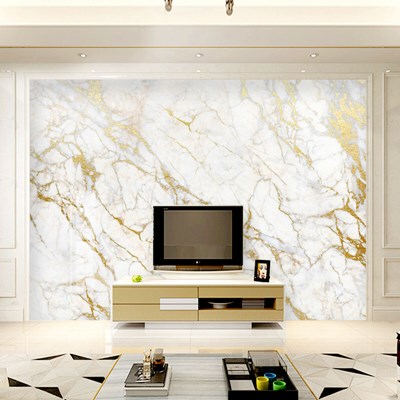 Custom Jointless wallpaper mural gold silk white marble wall