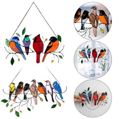Birds Pendant Stained Glass Window Hangings Sun Catcher Bird