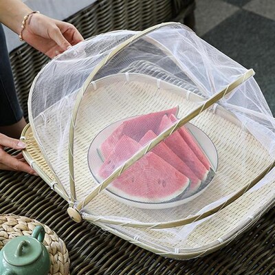 Handmade Wicker Basket With Gauze Bamboo Tray Fruit Vegetabl