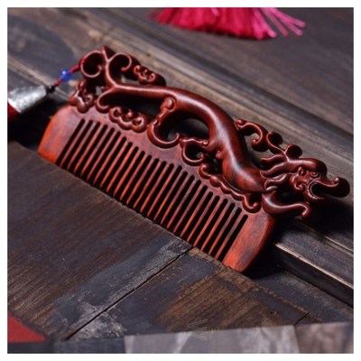 Natural red sandalwood carving wooden comb wedding couple dr