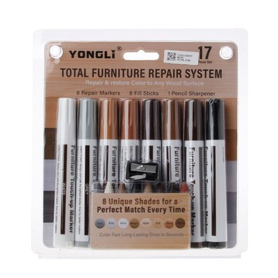 17Pcs Furniture Touch Up Kit Markers & Filler Sticks Wood Sc