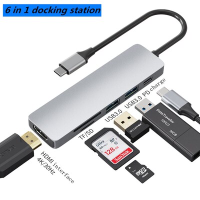 USB C HUB 6 in 1 Docking Station Thunderbolt 3 Adapter USB T