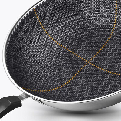 Stainless Steel Skillet Nonstick Frying Pan Wok Honeycomb Fr