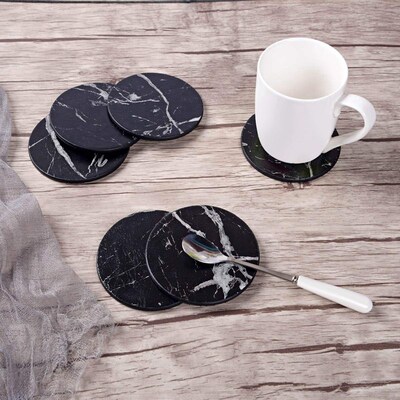 HOT SALE Coasters for Drinks 6-Piece with Holder,Marble Blac