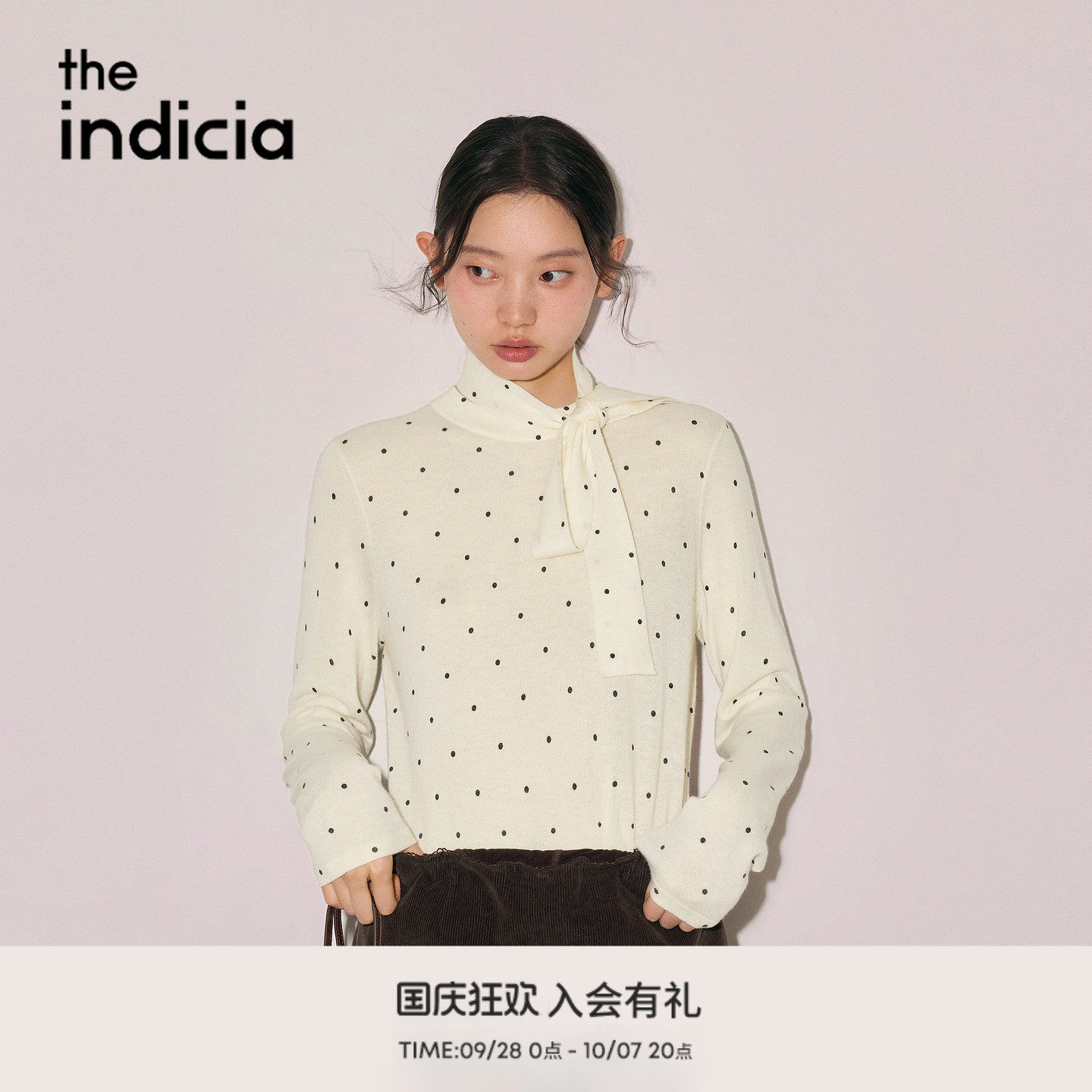 the indicia标记2026冬季新款优雅设计感波点飘带毛衫 L2D6MS375Z