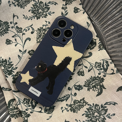 LoneStar原创星星补丁磨砂黑边imd印花软壳适用苹果17promax全包精孔手机壳