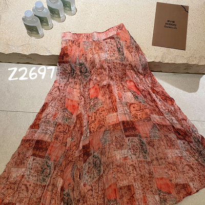 米米店烂漫半裙看他家主推款法式印花百褶长款A字裙半身裙Z2697