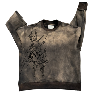 MELANIN 黑色素刺青慵懒风无性别圆领卫衣喷马骝黑色套头宽松上衣