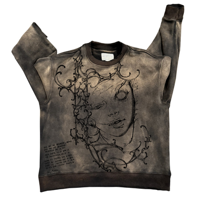 MELANIN 黑色素刺青 美式复古圆领卫衣喷马骝黑色手绘动漫上衣男