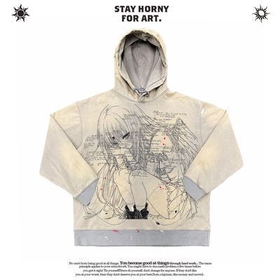 MELANIN 黑色素刺青 动漫二次元做旧复古千禧甜酷亚文化连帽卫衣