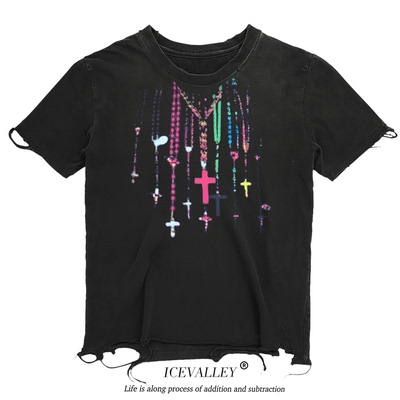 MELANIN 黑色素刺青 个性Y2K项链多巴胺搭配印花ootd破洞短袖T恤