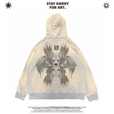 MELANIN 黑色素刺青 潮酷暗黑风翅膀图腾垮掉派宽松街头连帽卫衣