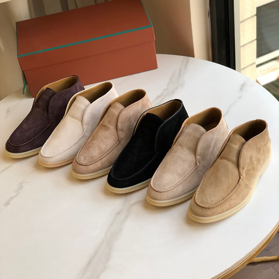 纯原意大利麂皮一脚蹬LP乐福鞋女平底休闲豆豆鞋懒人男士鞋踩si感