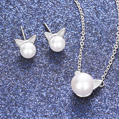 Kitten Ear Jewelry Necklace Earrings Jewelry Suit Cute