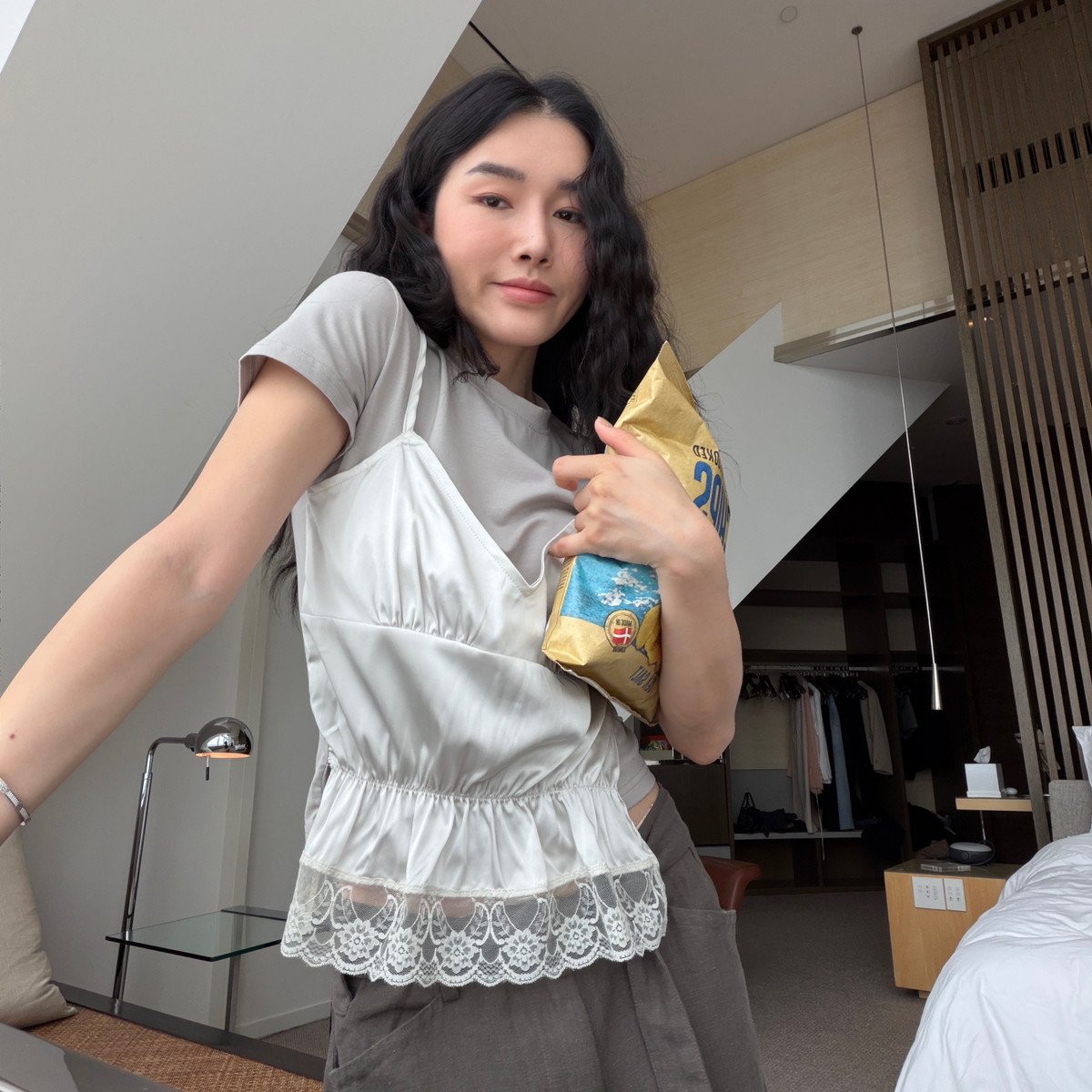 ALL IN-上新韩系小女人假两件拼接短袖上衣短袖T恤小众T恤)5208