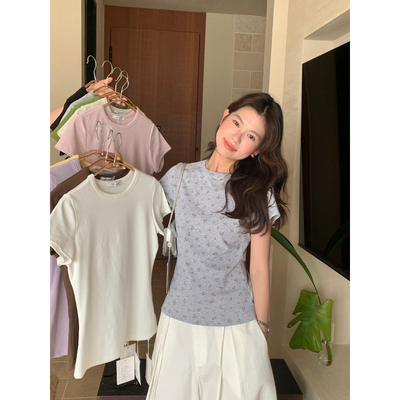 柠檬绿茶-春季新款简约圆领正肩显瘦百搭短袖T恤10101