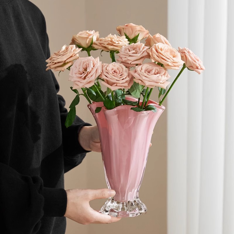 法式新款白菜玻璃花瓶客厅高级百合摆件水养餐桌鲜花桌面插花装饰