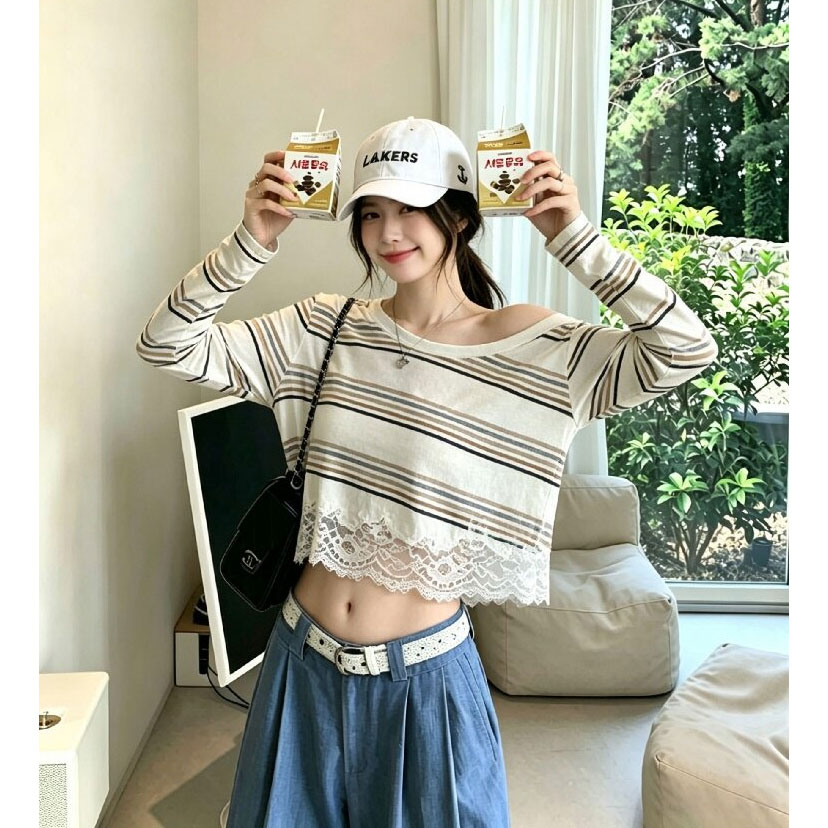 蕾丝拼接白色长袖T恤女夏季外搭薄款防晒罩衫独特漂亮短款空调衫