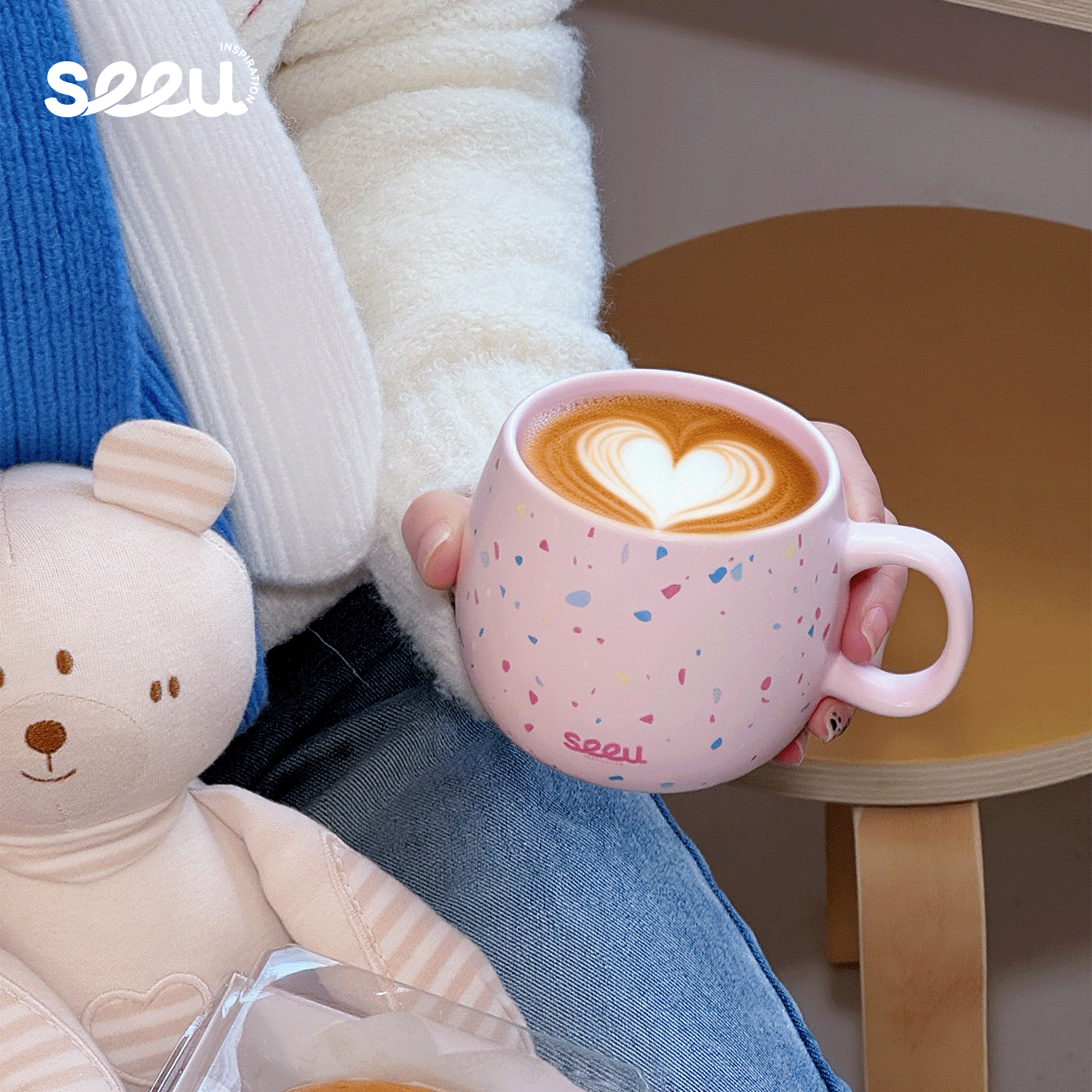 seeu彩蛋杯小狗白瓷马克杯咖啡杯子情侣杯水杯早餐牛奶杯320ml