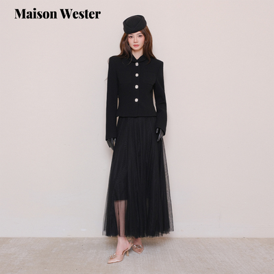 Maison Wester2025冬季新品千金风翻领西装复古收腰短上衣外套女