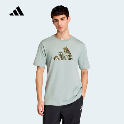 adidas阿迪达斯熊猫图案棉质运动休闲上衣2026夏男短袖T恤 KB4848