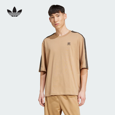 adidas阿迪达斯三叶草男棉经典三条纹运动圆领短袖T恤宽松JY1397