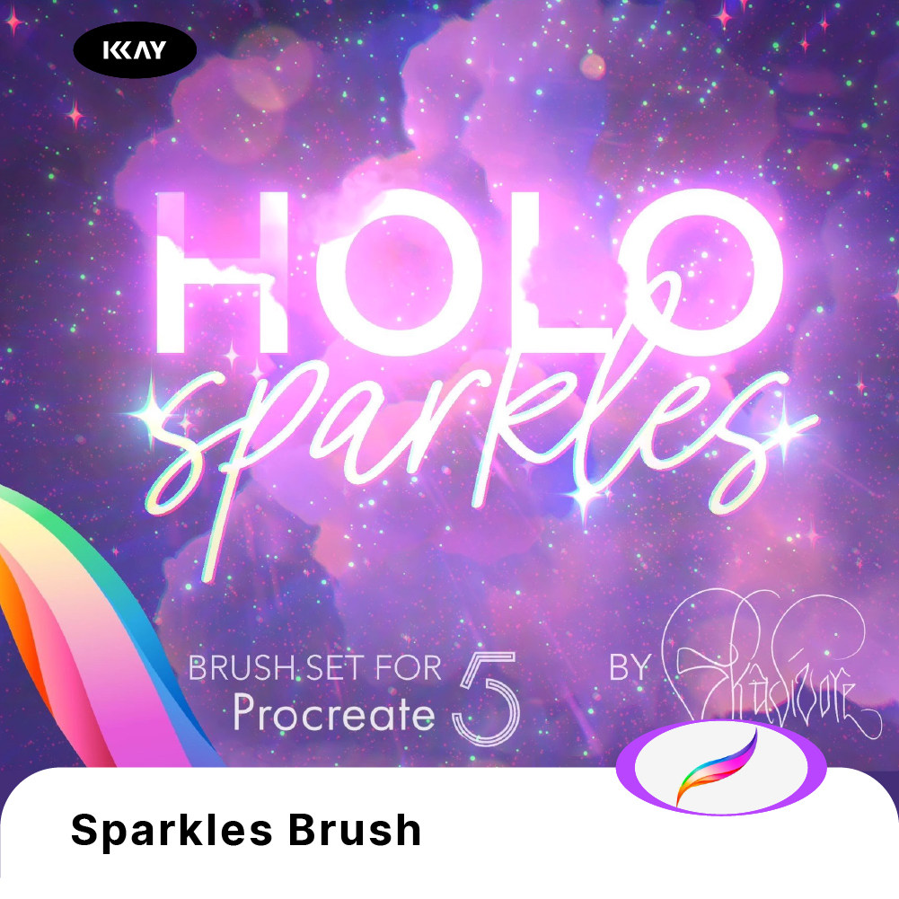 多彩闪光梦幻星空赛博朋克艺术效果Procreate笔刷素材套装
