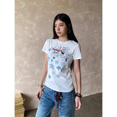 ELOF2347#官图 实价 纯棉40支220克（92%棉8%氨纶）正肩短袖T恤女