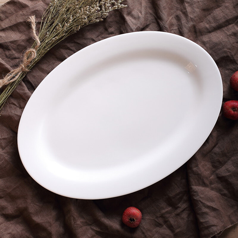鱼盘陶瓷纯白无铅骨瓷日式椭圆方形盘子家用餐具创意菜盘水果盘_虎窝淘