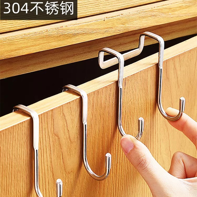 不锈钢挂钩抽屉缝隙钩免打孔免粘贴挂钩黑色钩加长款高承重柜门钩