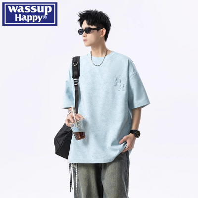 wassuphappy潮流百搭短袖T恤男