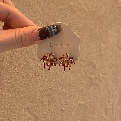 超闪红色烟花耳钉高级感轻奢精致