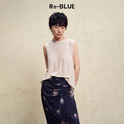 Re-BLUE慵懒时髦莱赛尔针织背心