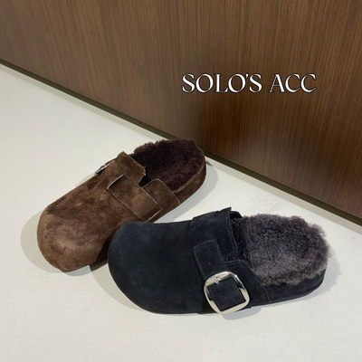 SOLOS ACC自制复古加绒勃肯鞋半拖鞋磨砂牛皮AM36070