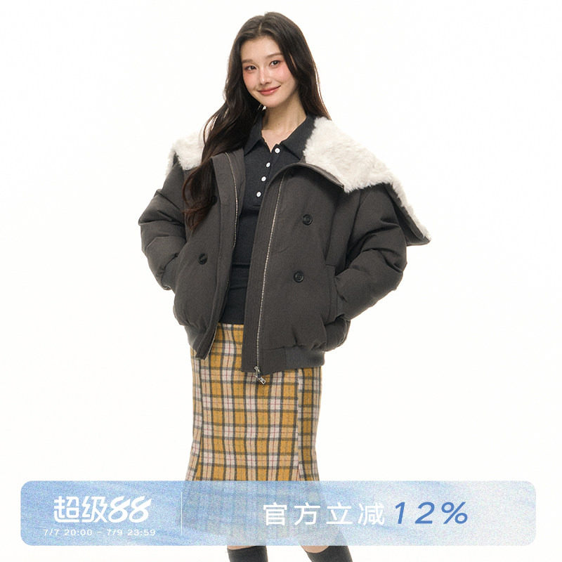 ANNA CUTE(原ATLAS)巴恩风毛绒大帽子可拆分棉服外套新款派克服