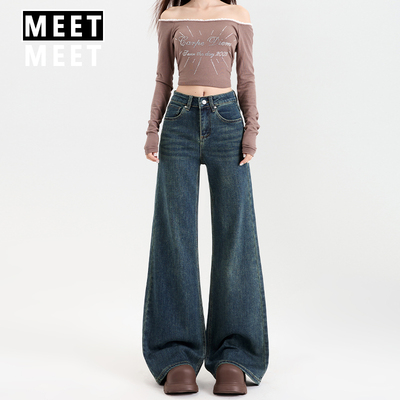美式复古不贴腿高腰微辣牛仔裤女