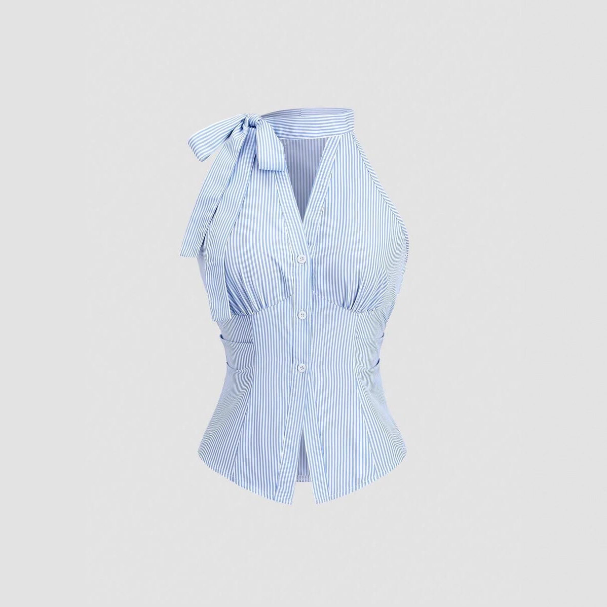 无袖挂脖收腰上衣女Sleeveless neck cinched waist top forwomen