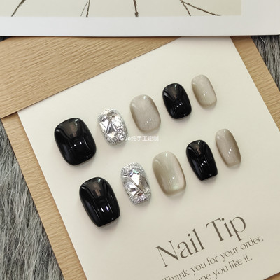 Guo穿戴甲璀璨星空显白高级甜酷风纯手工温柔跳色猫眼美甲短款