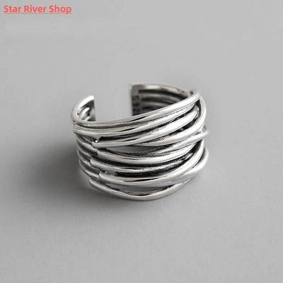 Silver Color Vintage Layered Women's Open Rings Adjustab