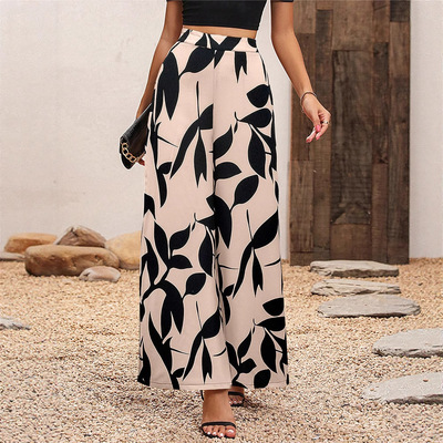女士印花休闲阔腿长裤Ladies' printed casual wide leg pants